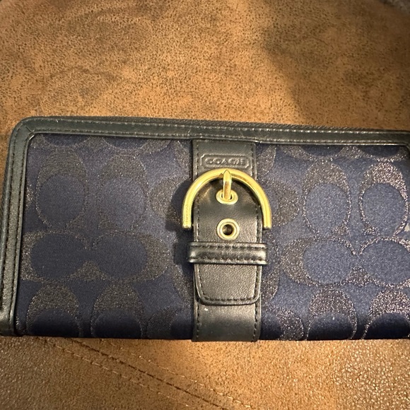 Coach | Bags | Coach Signature Navy Zip Wallet | Poshmark